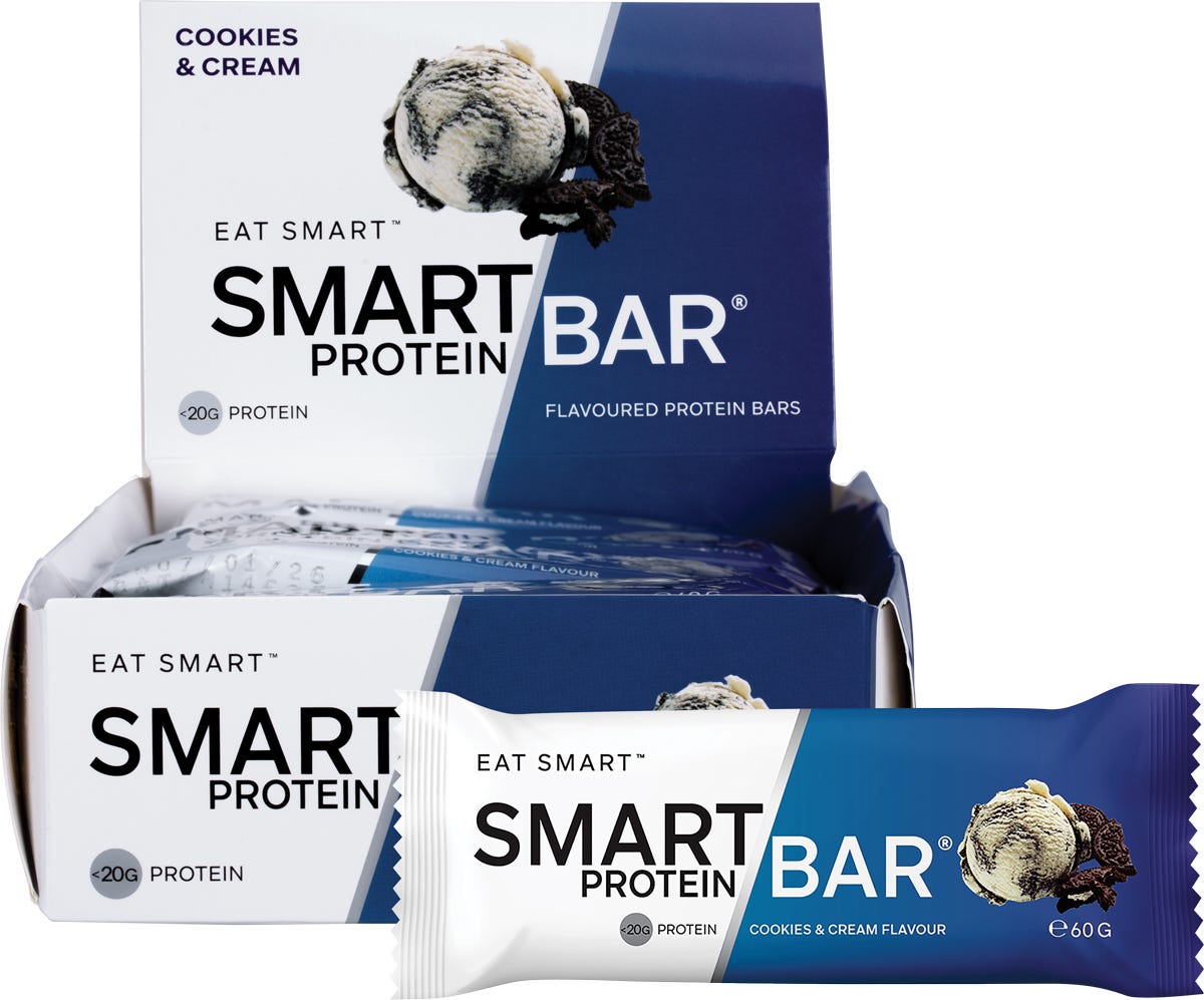 Smart Protein Bar Cookies & Cream Flavour Protein Bar 12x60g - Smart P ...
